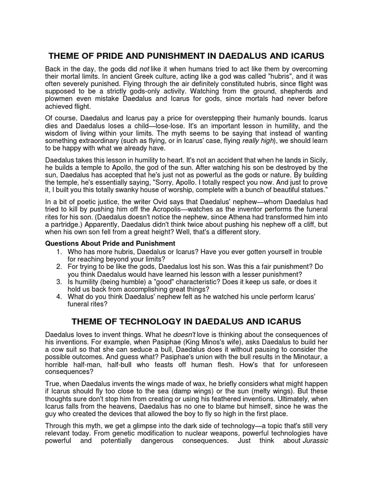 Theme of Pride and Punishment in Daedalus and Icarus | PDF | Minotaur ...