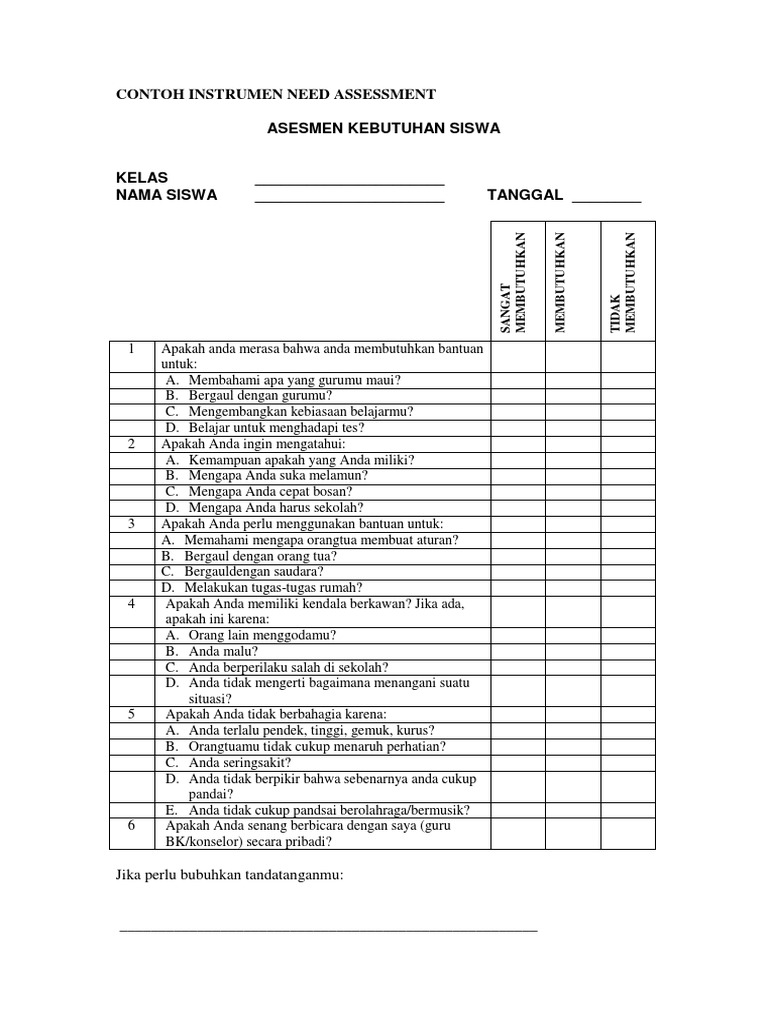 Contoh Instrumen Need Assessment | PDF