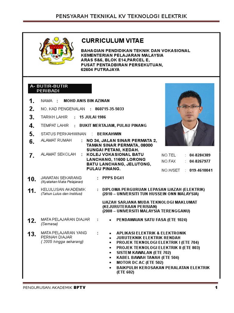 Contoh Kurikulum Vitae | PDF