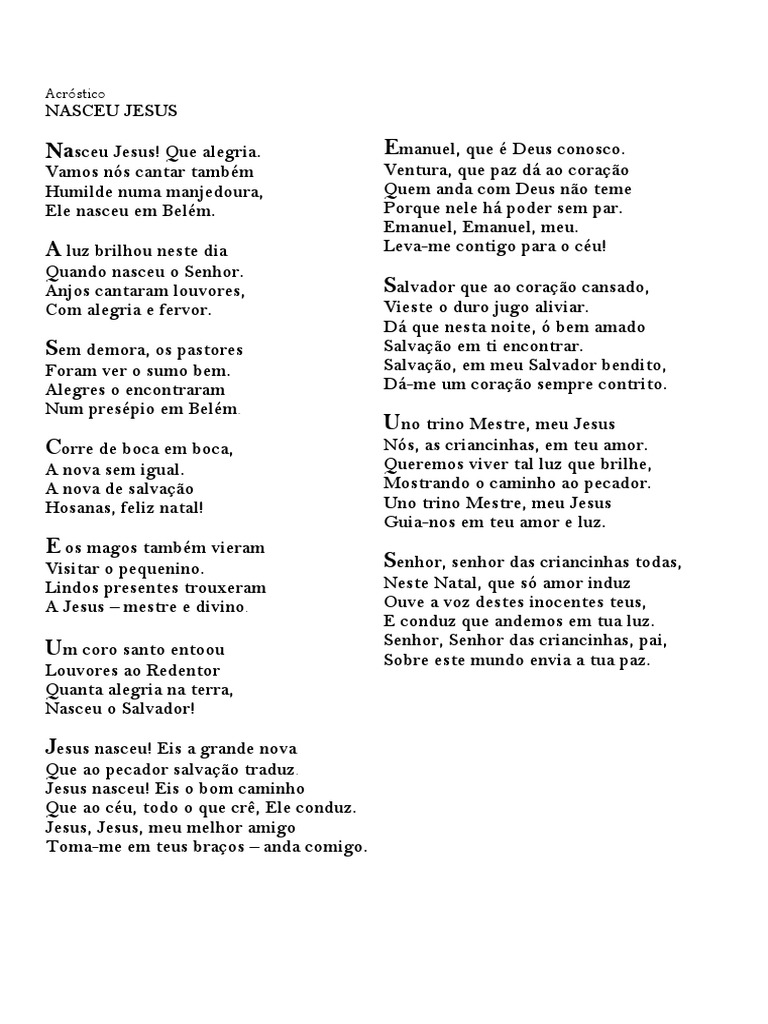 ACROSTICO - Nasceu JESUS. | PDF