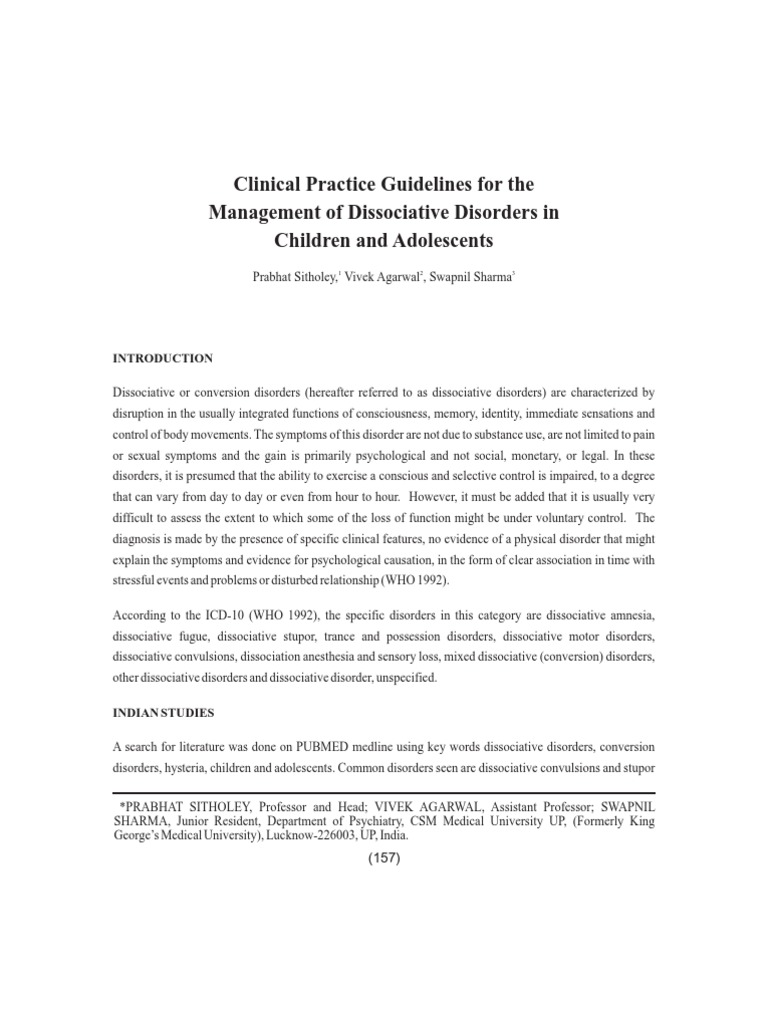 Management Guidelines Dissociative Disorders in Children & Adolescents ...
