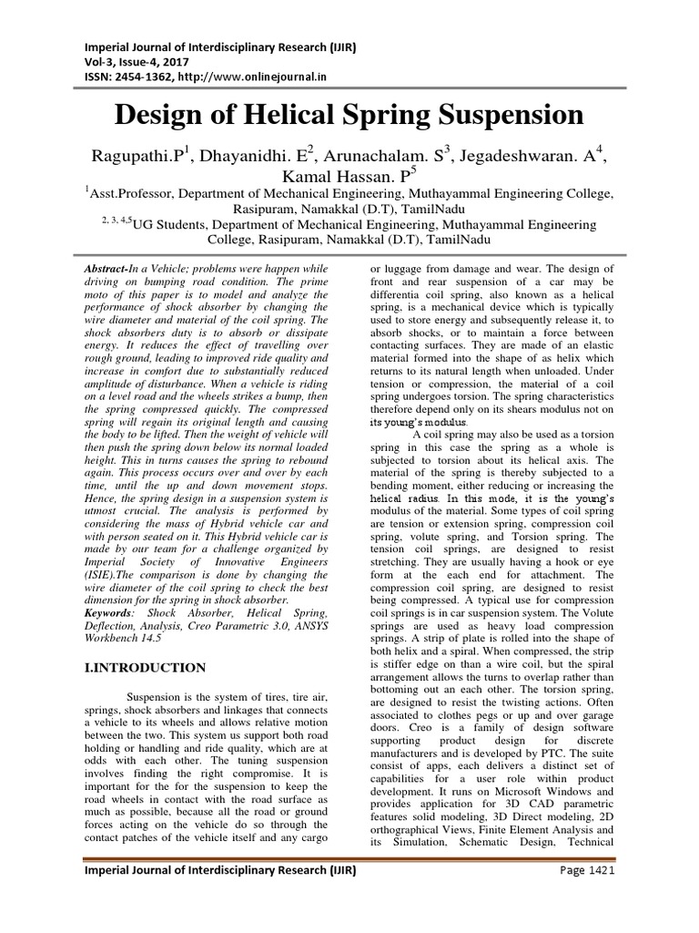 Design of Helical Spring | PDF | Suspension (Vehicle) | Strength Of ...