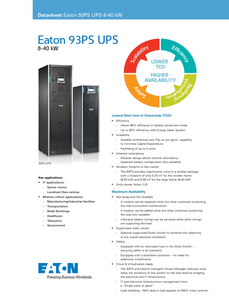 Eaton 93PS UPS Datasheet Lowres | PDF | Electrical Engineering ...