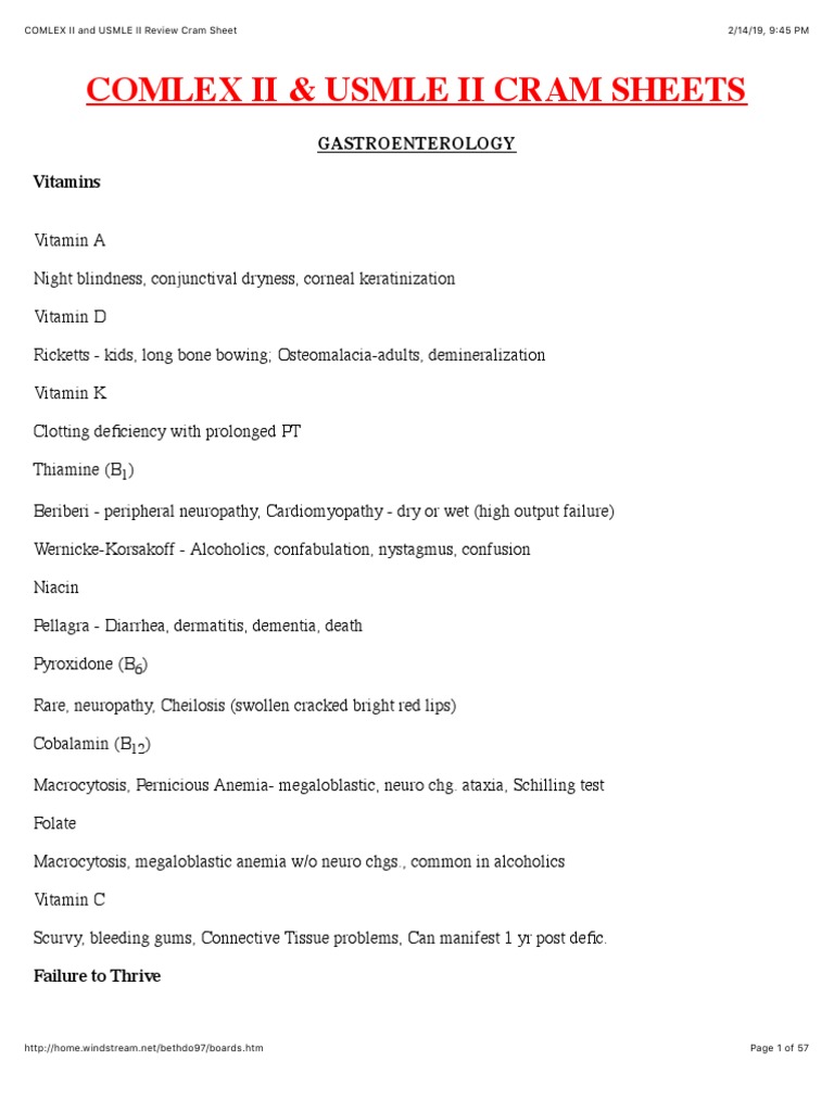 Review Cram Sheet | PDF | Anemia | Pneumonia