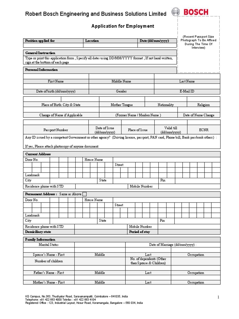 Bosch Application Form | PDF | Identity Document | Employment
