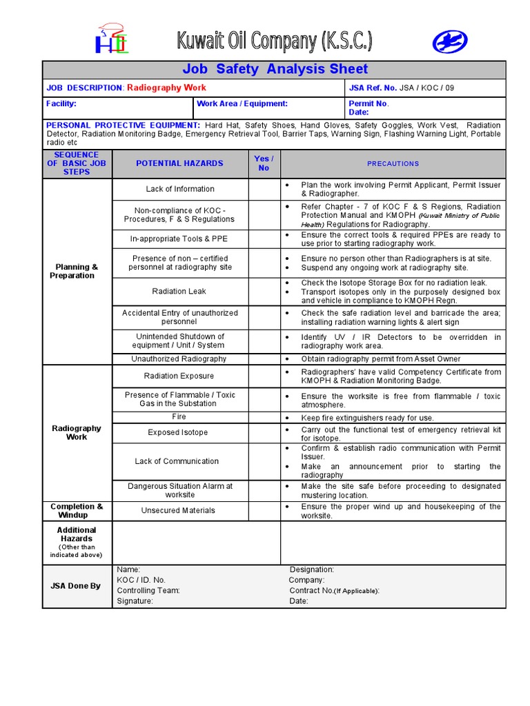 Radiography Job Safety Analysis | PDF | Personal Protective Equipment ...