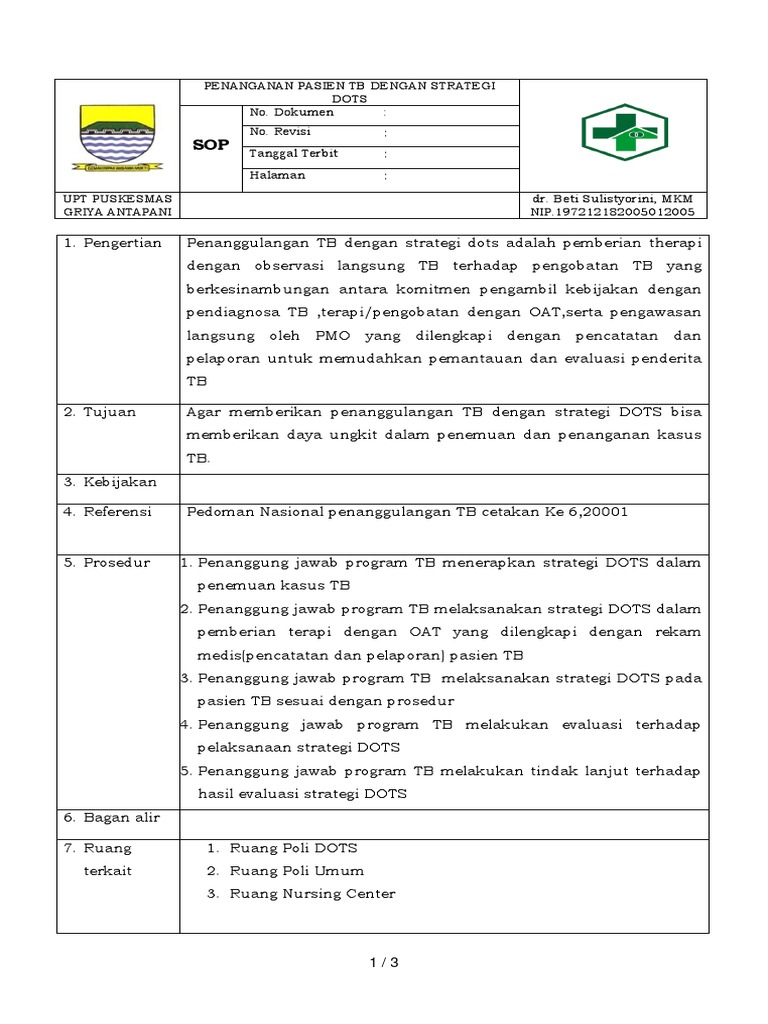 Sop Penanganan TB Dengan Strategi Dots | PDF