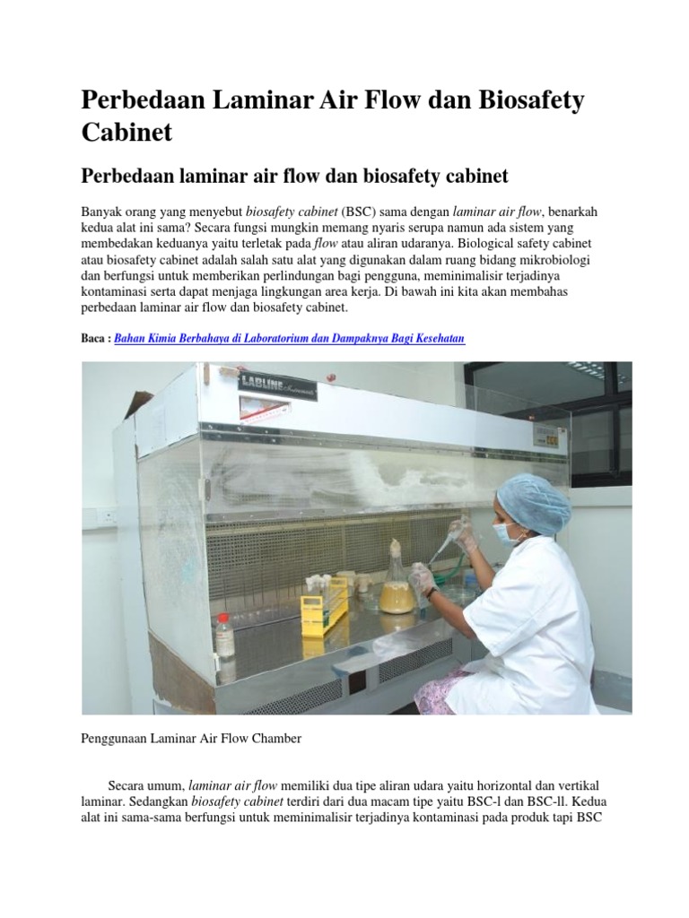 Perbedaan BSC dan Laminar Air Flow | PDF
