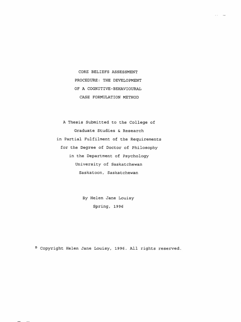 Core Beliefs Assessment Procedure | PDF | Cognitive Behavioral Therapy ...