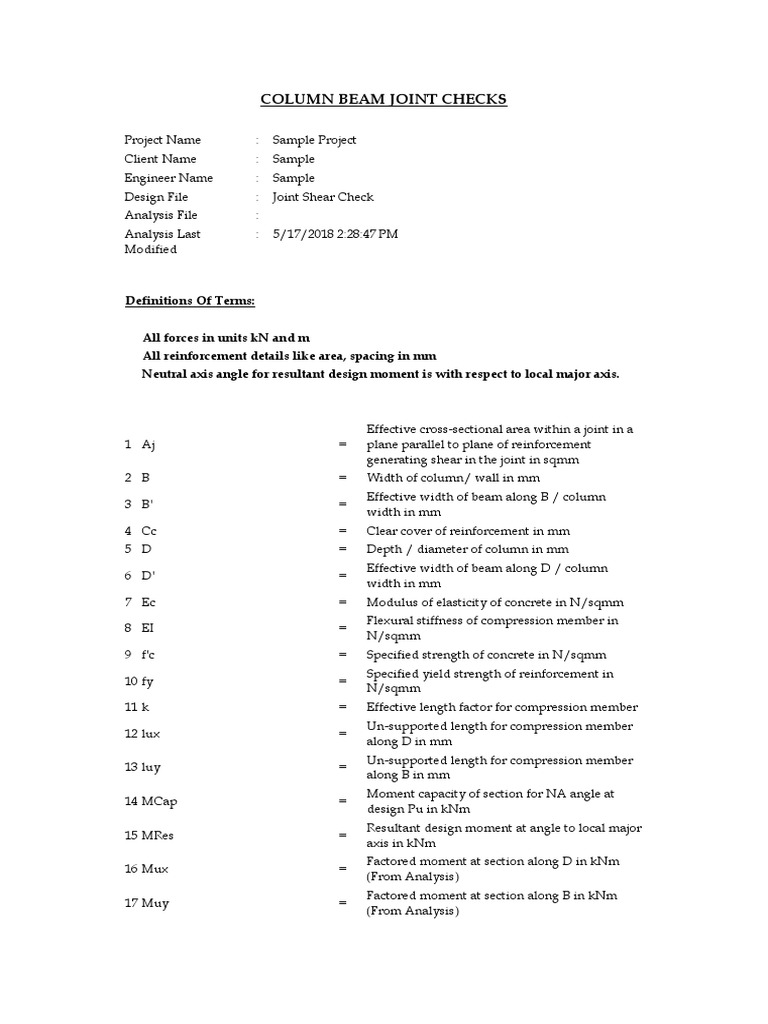 Beam-Column Joint Shear Check Analysis | PDF | Bending | Beam (Structure)