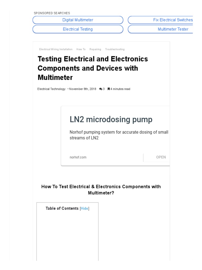 How To Test Electrical & Electronics Components With Multimeter | PDF ...