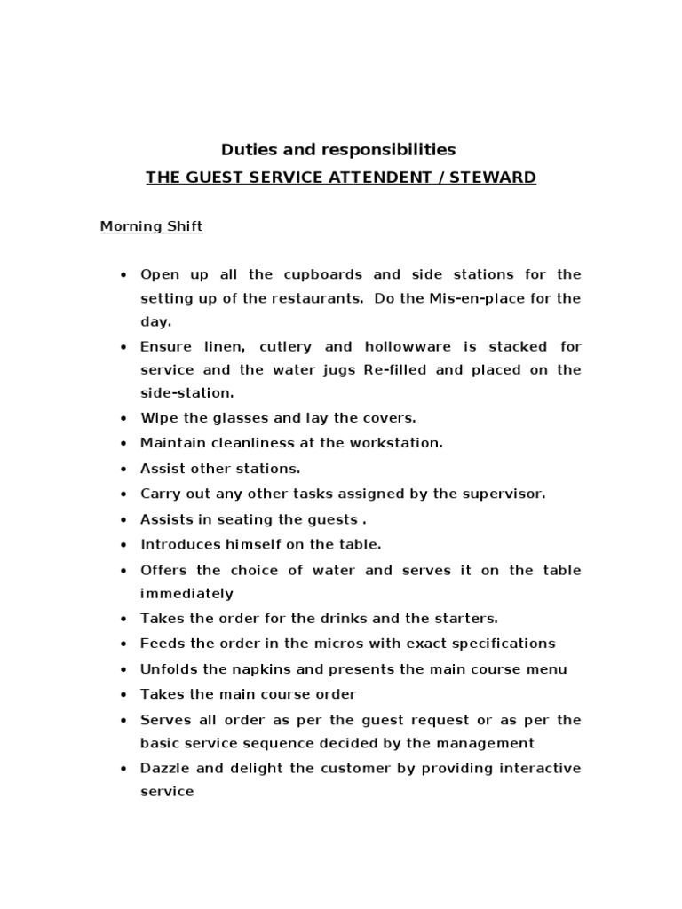 Steward Duties in Restaurant Service | PDF | Business