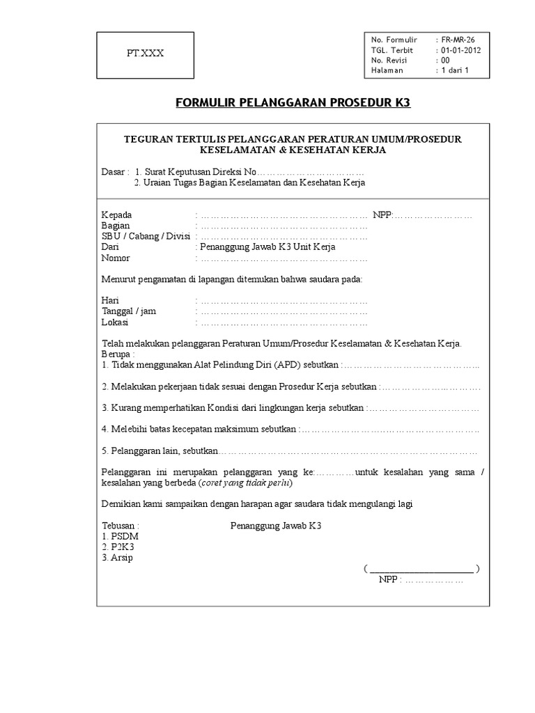 Form. Pelanggaran K3 | PDF