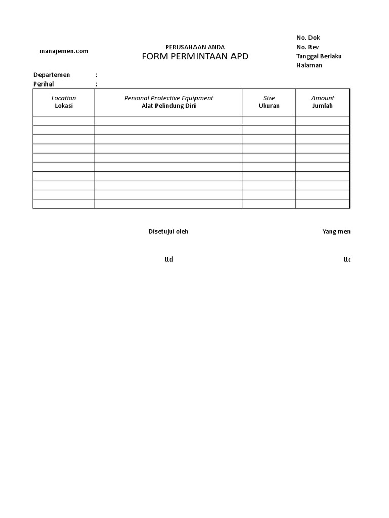 Form Permintaan & Pendistribusian APD | PDF