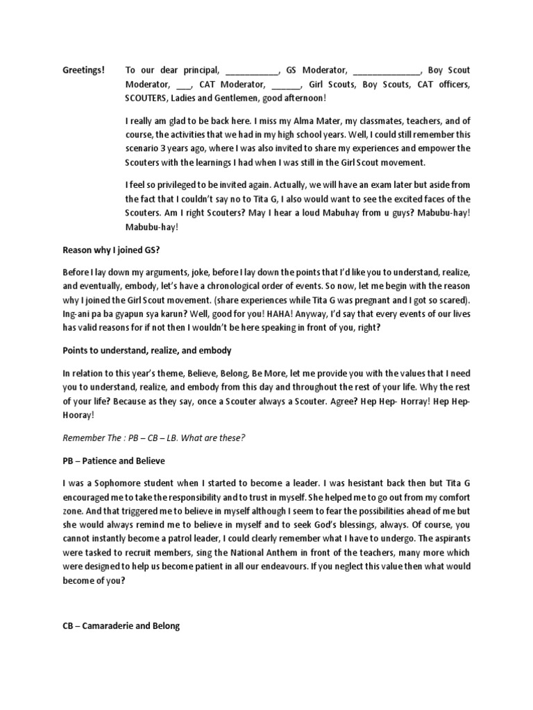 Girl Scout Speech | PDF