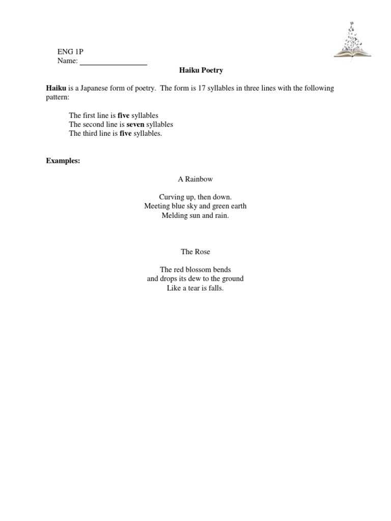 Haiku Poetry Haiku Is A Japanese Form of Poetry. The Form Is 17 ...