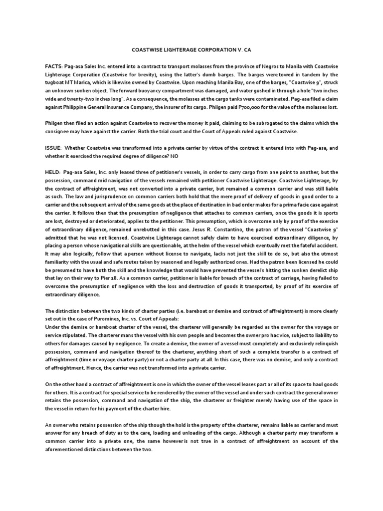 Coastwise Lighterage Corporation VS Ca | PDF | Water Transport | Virtue