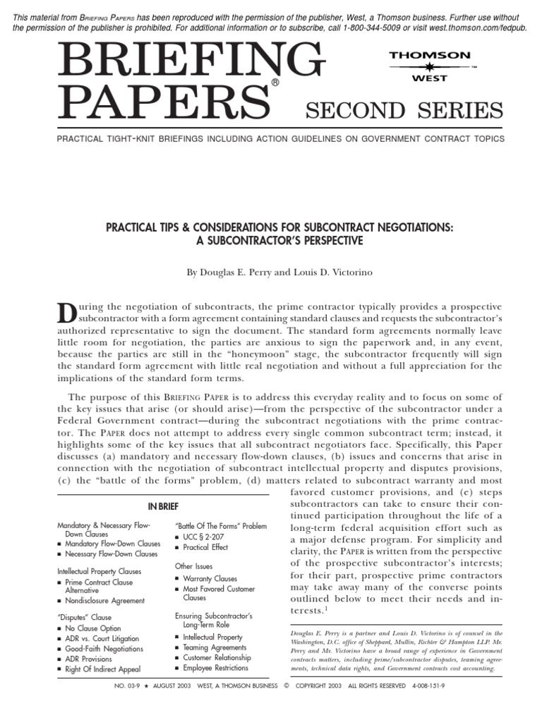 Practical Tips & Considerations For Subcontract Negotiations - A ...