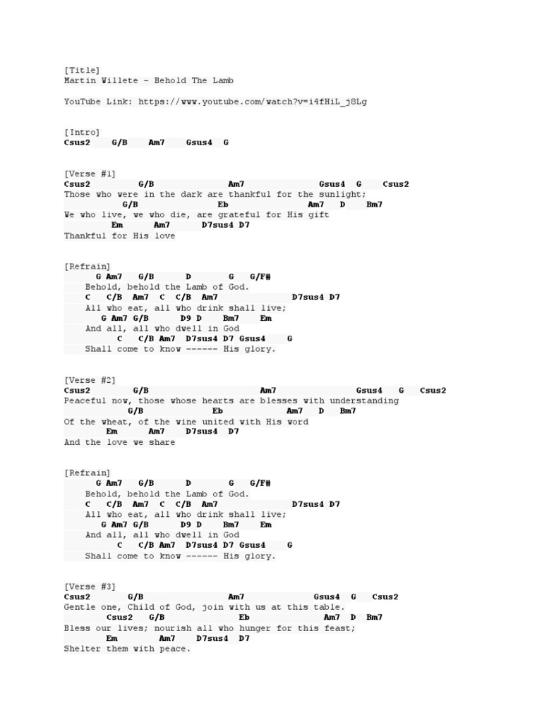 Behold The Lamb CHORDS | PDF | Religious Behaviour And Experience