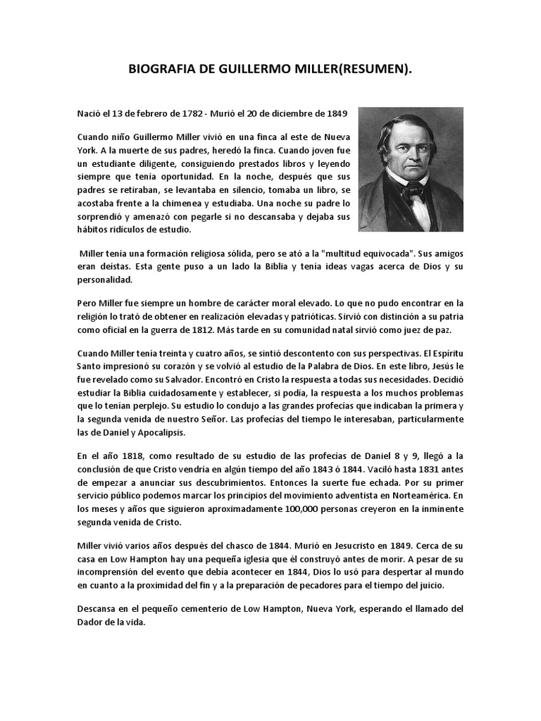 Biografia de Guillermo Miller | PDF | Cristo (título) | Iglesia ...
