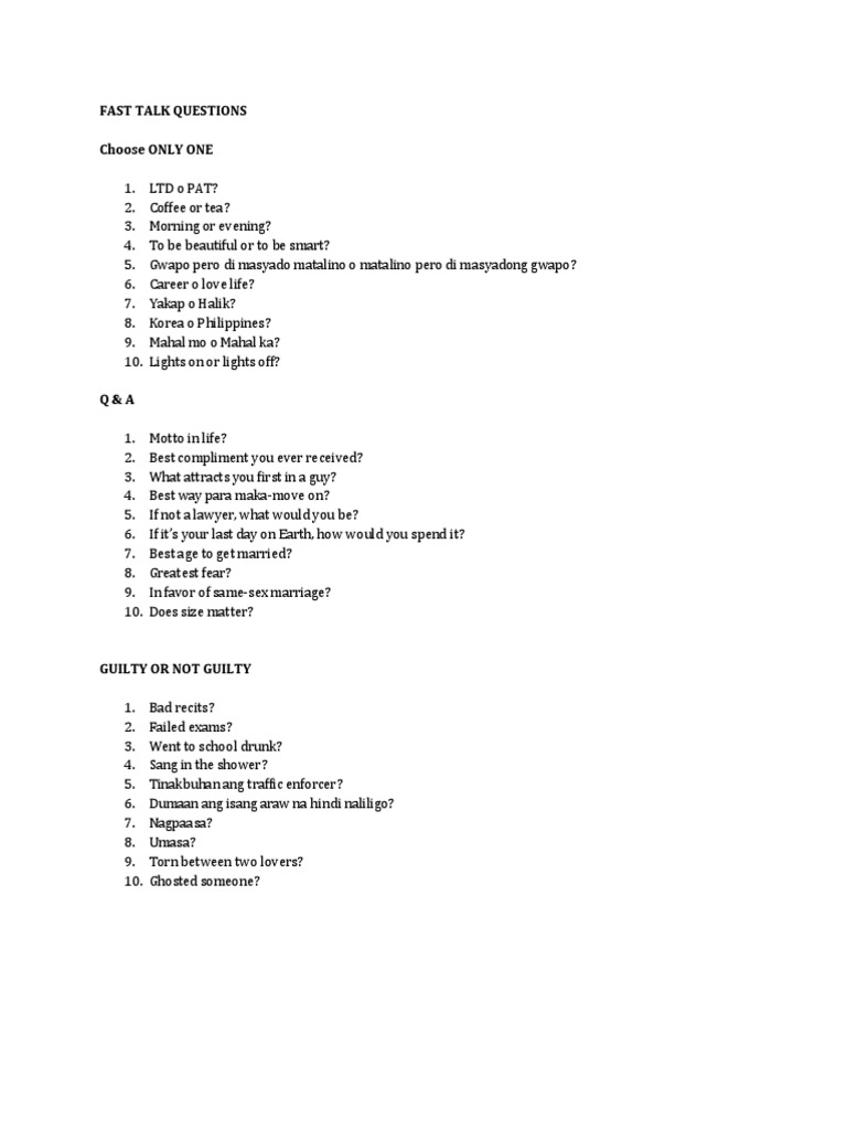 Fast Talk%2fgong%2fhow Well... Questions (Final)