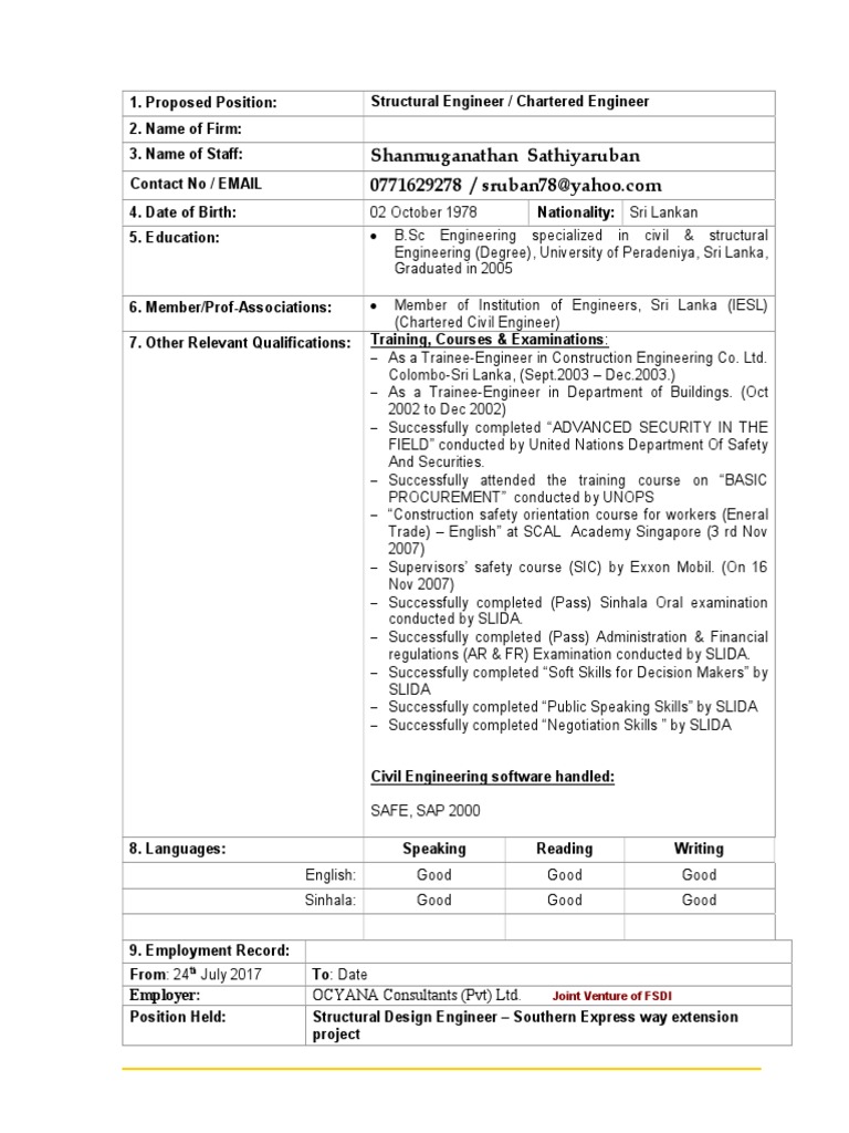 Sathya - CV - Sept 2018 | PDF | Deep Foundation | Civil Engineering
