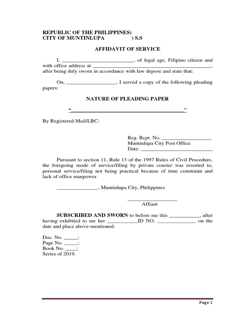 Affidavit of Service Declaration Blank | PDF | Affidavit | Government ...