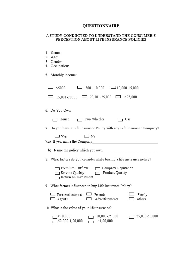 Questionnaire: A Study Conducted To Understand The Consumer'S ...