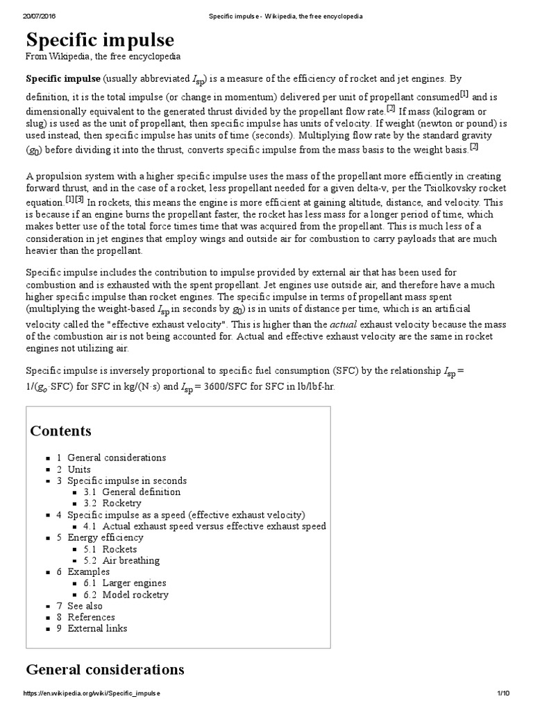 Specific Impulse - Wikipedia, The Free Encyclopedia PDF | PDF | Jet ...