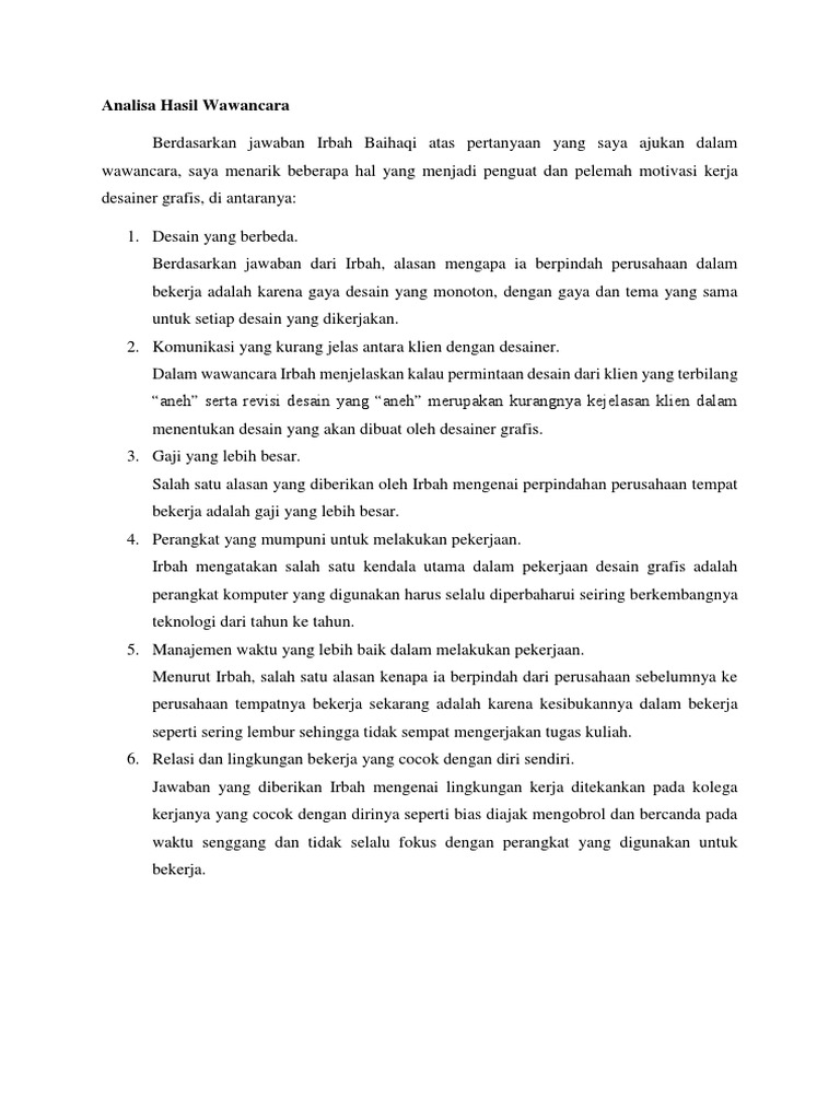 Analisis Hasil Wawancara Dan Teori | PDF