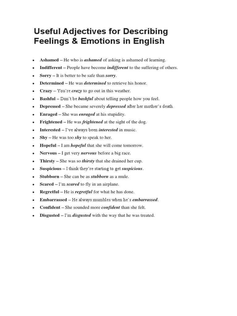 Useful Adjectives For Describing Feelings | PDF