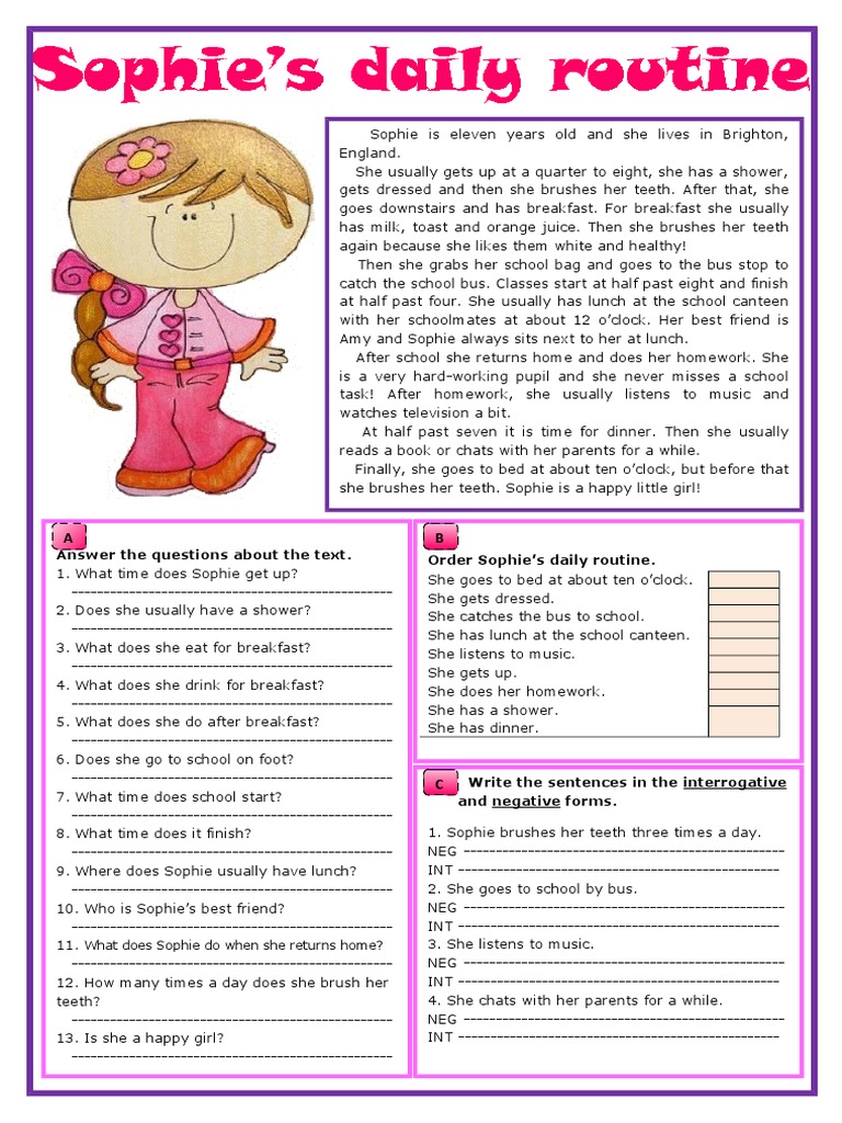Sophie's Daily Routine and Activities | PDF