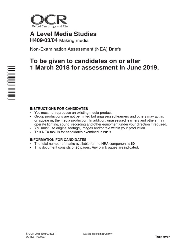 Unit h409 03 04 A Level Media Studies Making Media Nea Briefs | PDF ...