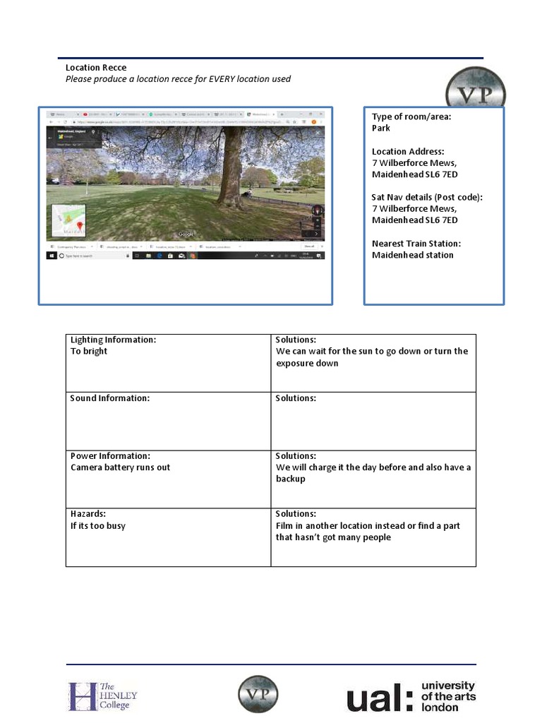 Please Produce A Location Recce For EVERY Location Used | PDF