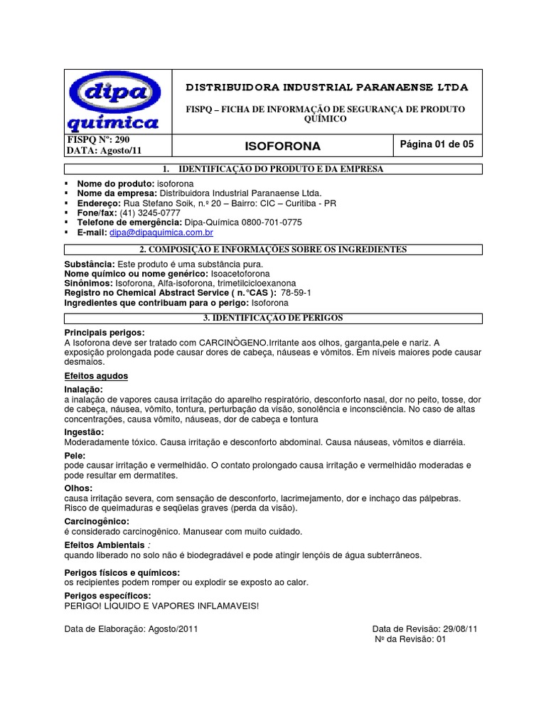 Isoforona PDF | PDF | Embalagem e rotulagem | Desperdício