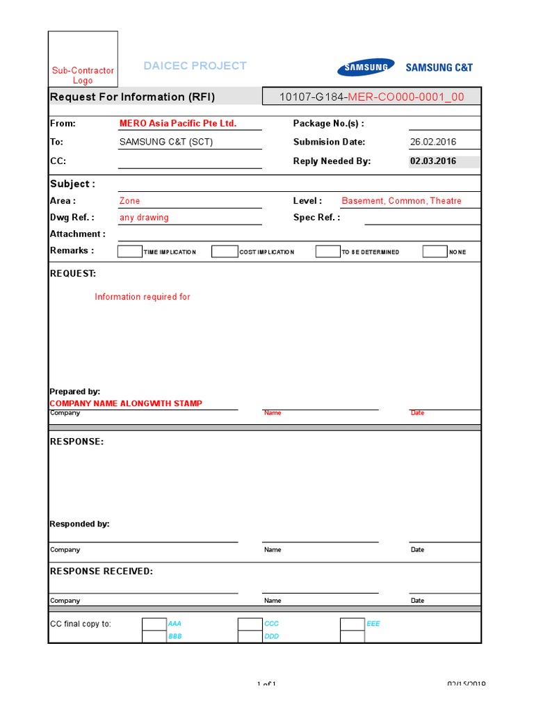 Request For Information (RFI) : Daicec Project | PDF