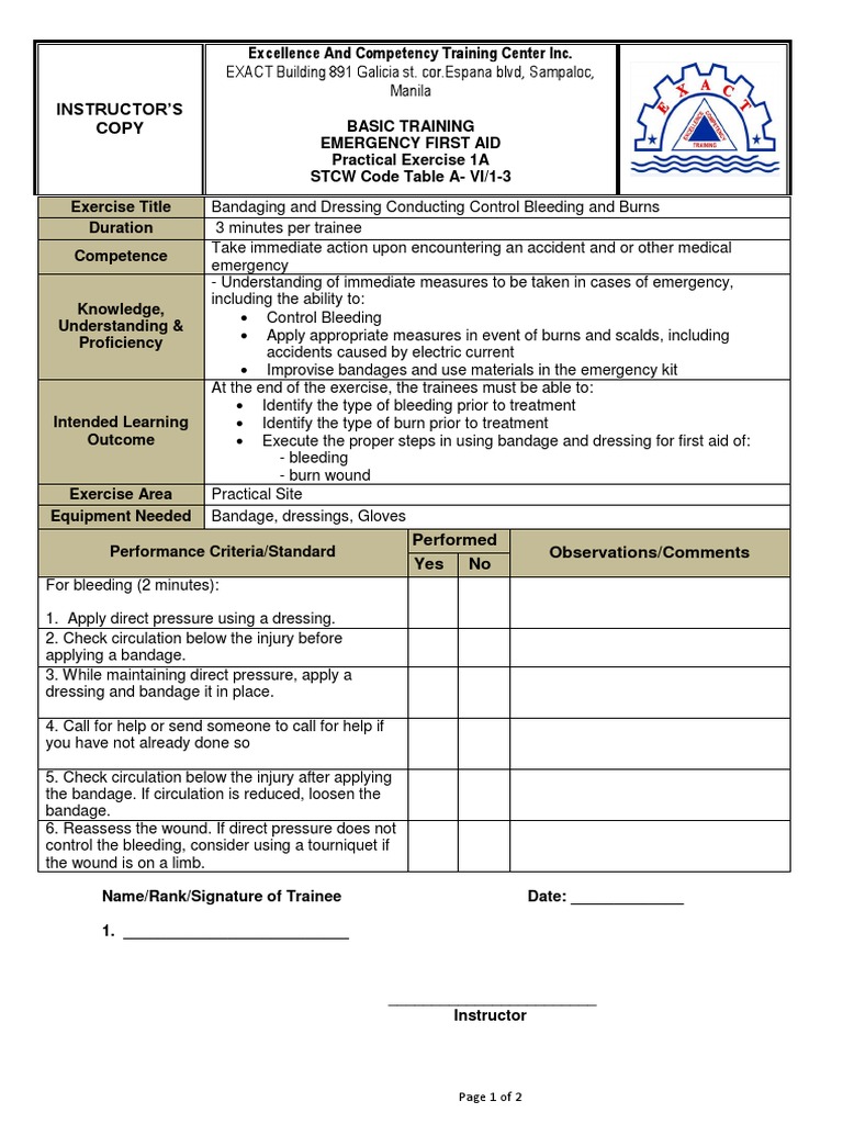 EXERCISE 3 Bleeding Burn - Dressing Bandage (INSTRUCTORS COPY) | PDF ...