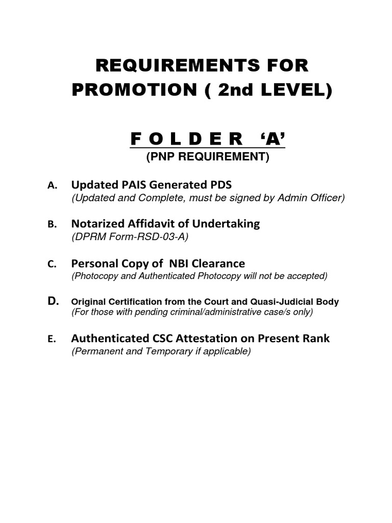 Requirements For Promotion (2Nd Level) Folder A': Updated PAIS Generated PDS | PDF