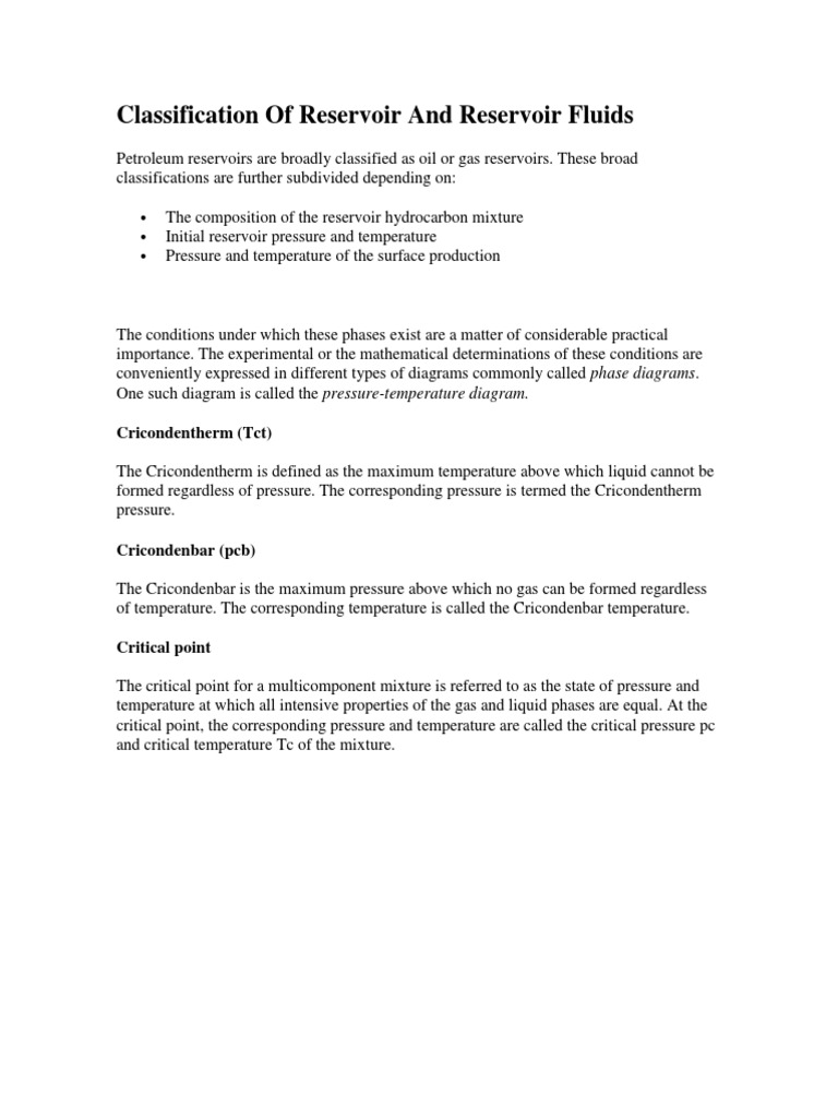 Classification of Reservoir and Reservoir Fluids | PDF | Petroleum ...