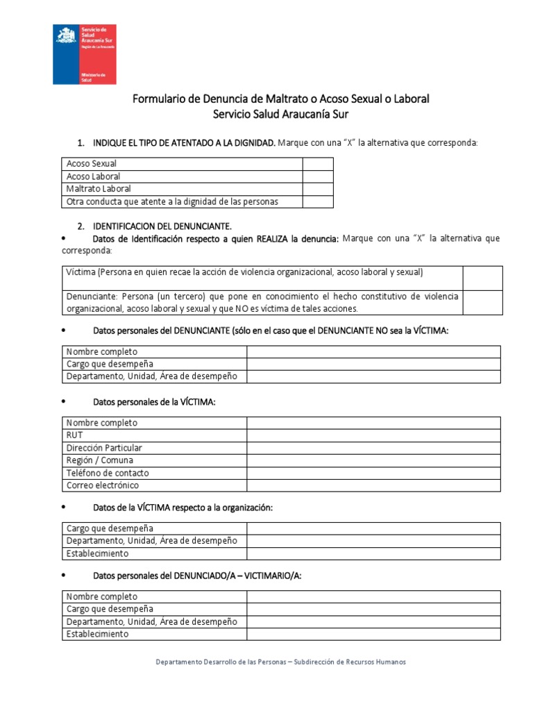 Formulario De Denuncia De Maltrato O Acoso Sexual O Laboral Pdf 5024