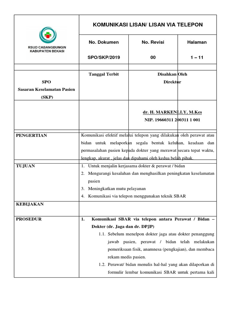 Prosedur Komunikasi SBAR Via Telepon | PDF