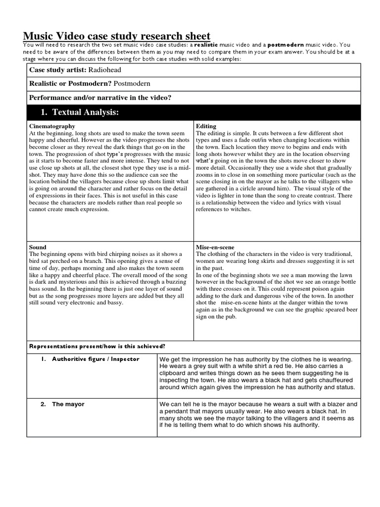 Radiohead Music Video Case Study Analysis | PDF | Rock And Roll ...