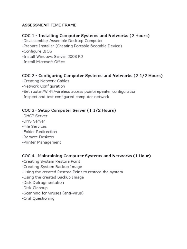 NC II Computer System Servicing Hours | PDF