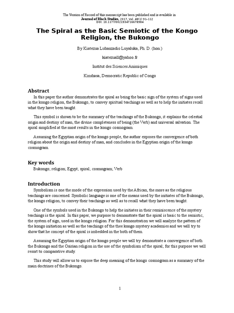 The Spiral As The Basic Semiotic of The Kongo Religion, The Bukongo ...