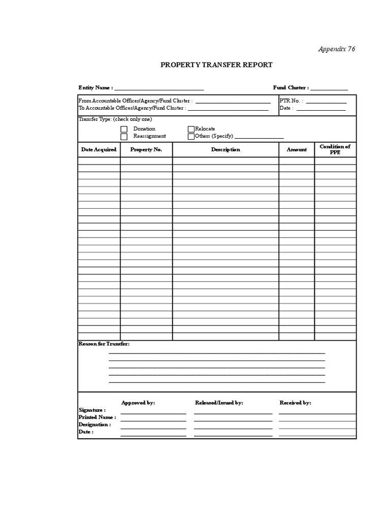 Property Transfer Report Form Template | PDF