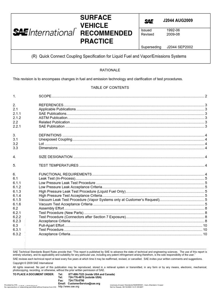 SAE J2044 - AUG09 - Surface Vehicle Recommended Practice PDF | PDF ...