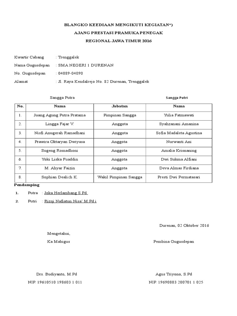 Blangko Keediaan Mengikuti Kegiatan | PDF