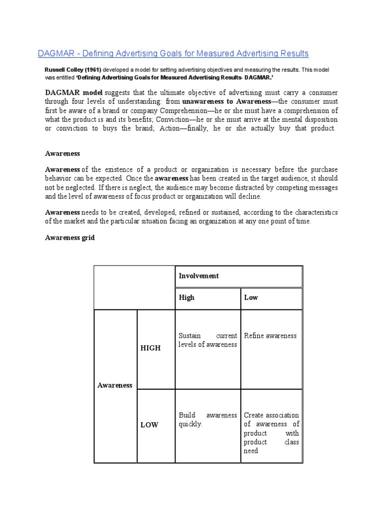 Understanding the DAGMAR Model | PDF | Advertising | Target Audience