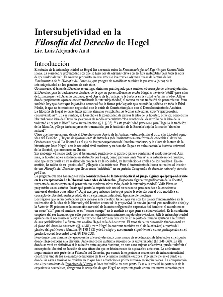 Hegel Intersubjetividad | PDF | Georg Wilhelm Friedrich Hegel | Immanuel Kant