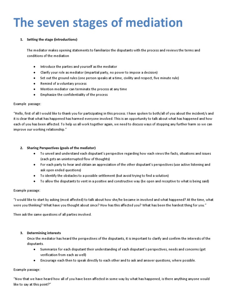 d16 Osstf Seven Stages To Mediation Model | PDF | Mediation | Brainstorming